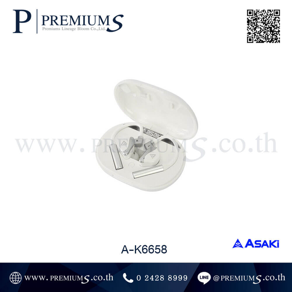 Asaki หูฟังบลูทูธ (Bluetooth) พร้อมกล่องชาร์จ รุ่น A-K6658 พรีเมี่ยม