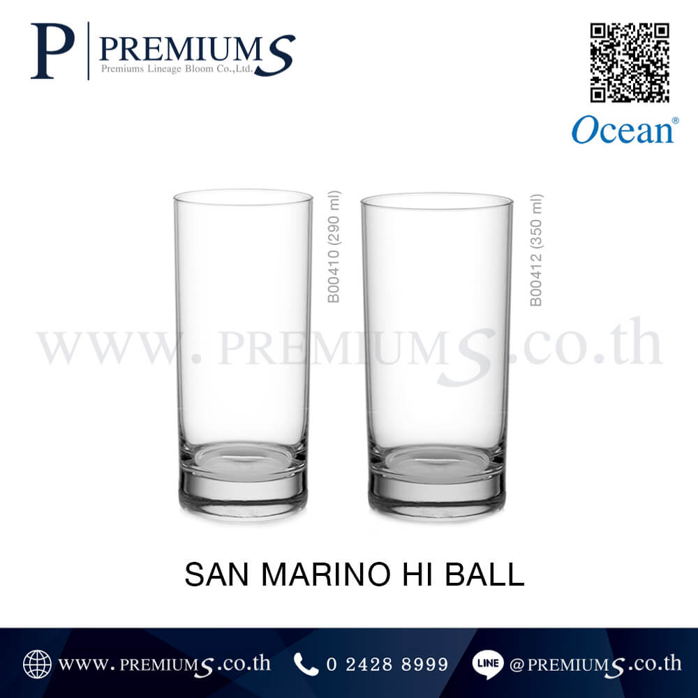 แก้วใสโรงแรม ทรงสูง Ocean รุ่น SAN MARINO HI BALL เลเซอร์ชื่อ